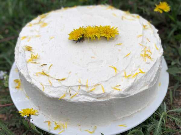 Dandelion Cake with Elderflower liqueur & Lemon zest Icing, Vegan, Dai ...